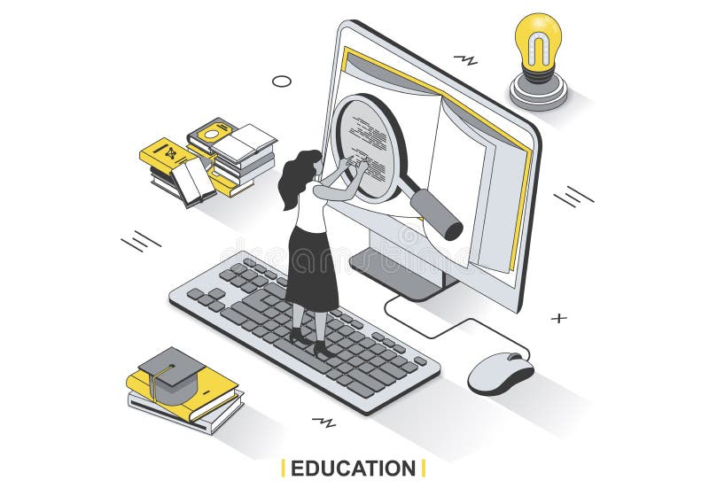Education Concept in 3d Isometric Outline Design. Stock Vector ...
