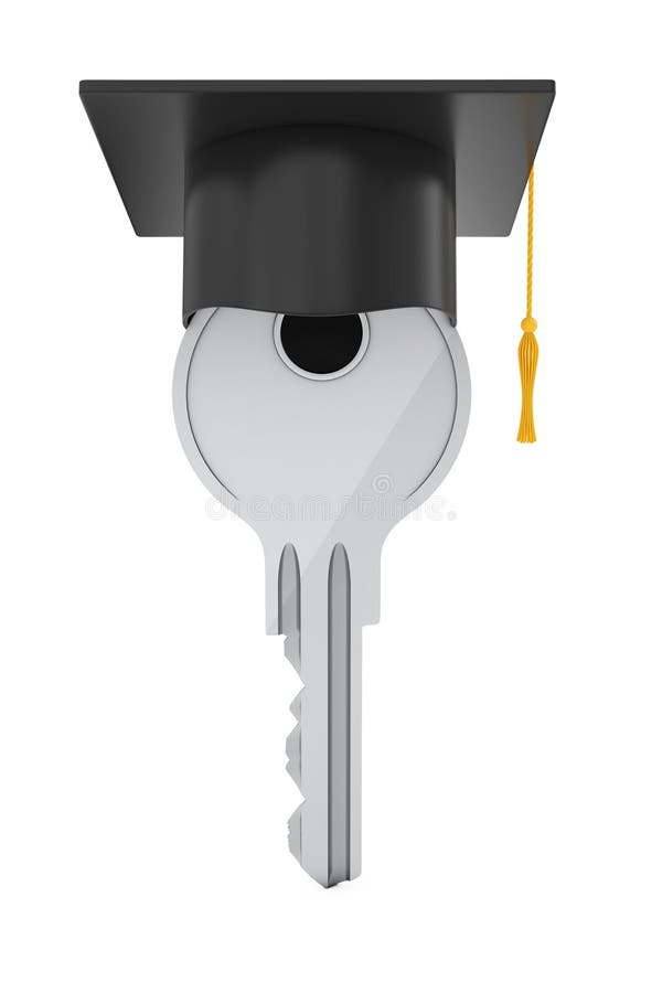 Education Concept. Key with Graduation Hat. 3d Rendering Stock ...