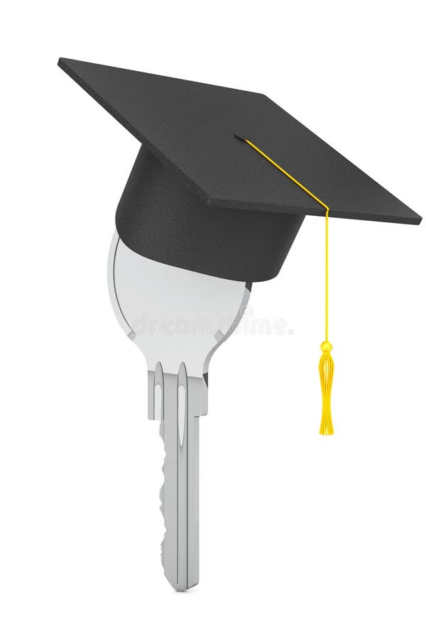 Education Concept. Key with Graduation Hat. 3d Rendering Stock ...