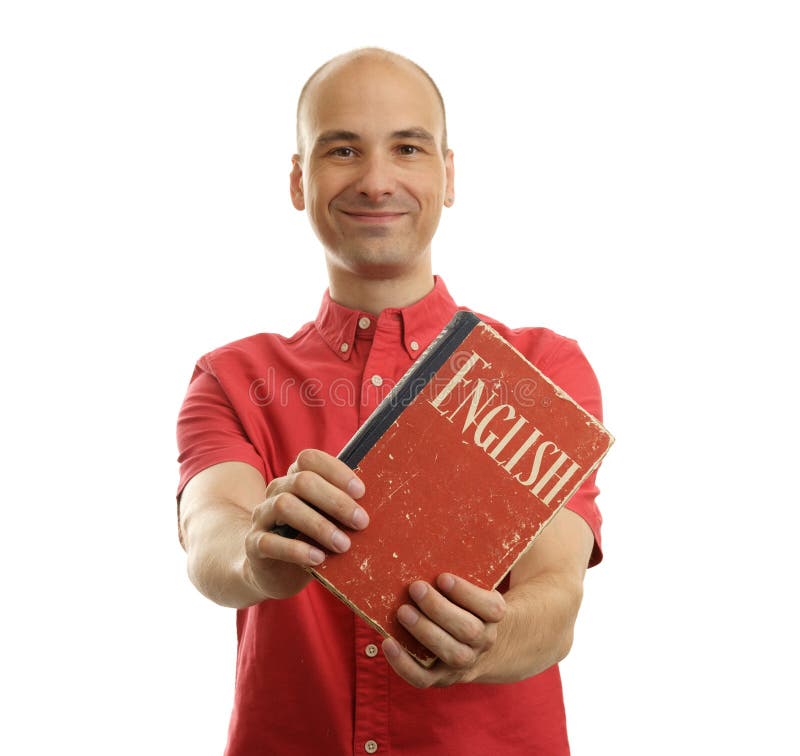 Education Concept. Learn English. Handsome Man with Book Stock Image ...