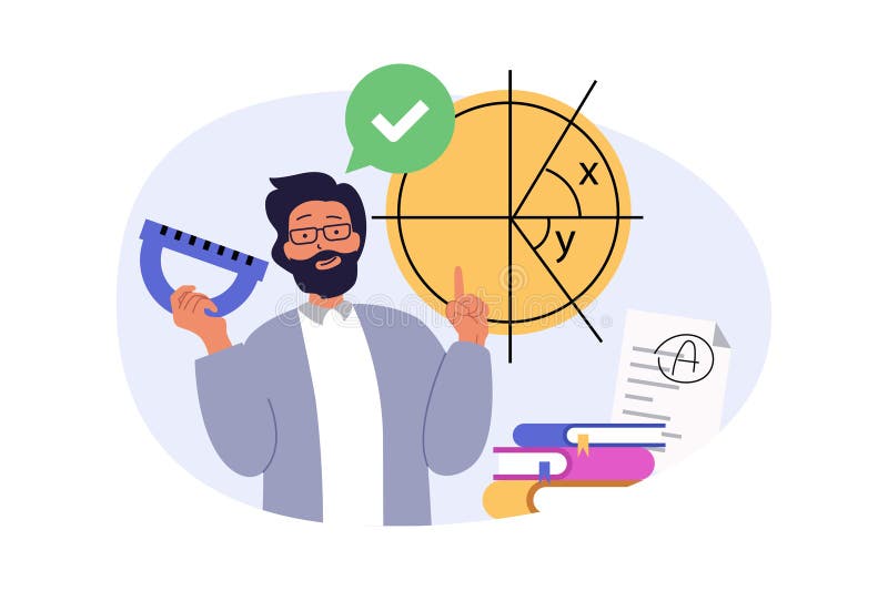 Education Concept in Modern Flat Design for Web. Man with Ruler Working ...