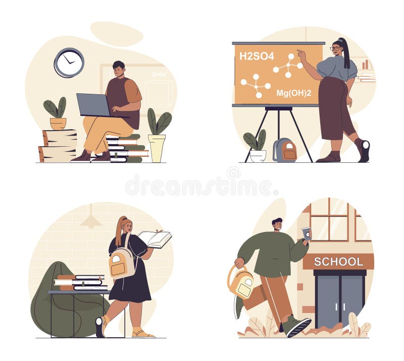 Education Concept Scenes Set in Flat Web Design. People in Situations ...