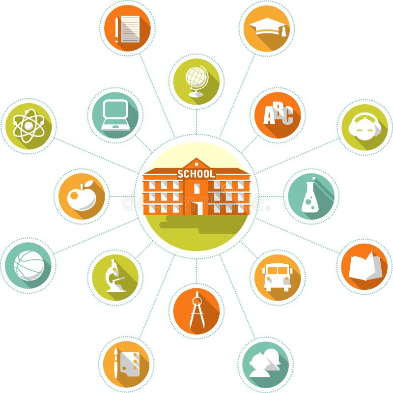 Education Concept with School Building and Flat Icons Stock Vector ...