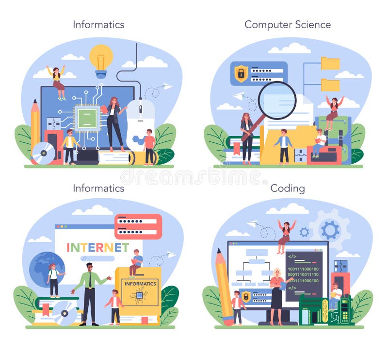 It Education Concept Set. Student Write Software and Create Code Stock ...