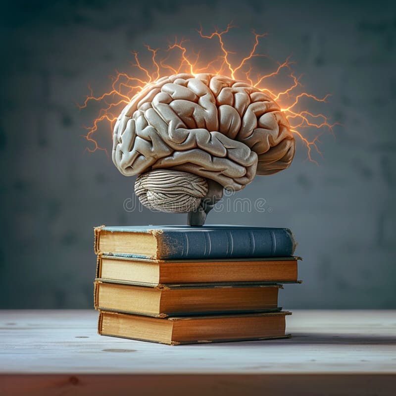 Education Concept Stack of Books with Brain Illustration Stock ...