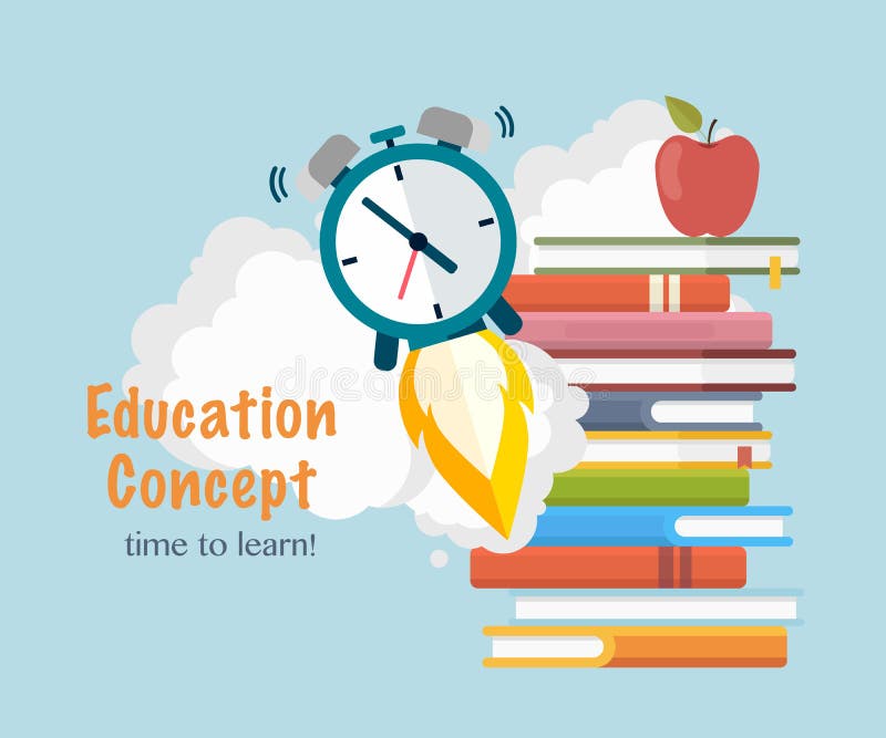 Education Concept . Stack Books with Taking Off the Watch Stock Vector ...