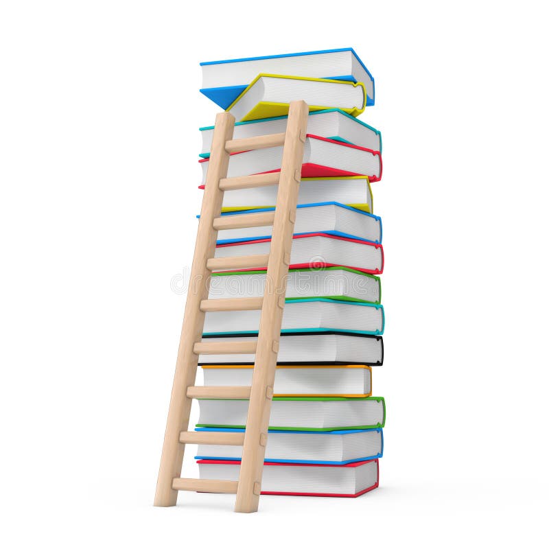 Education Concept. Wooden Ladder with Stack of Coloured School Books ...