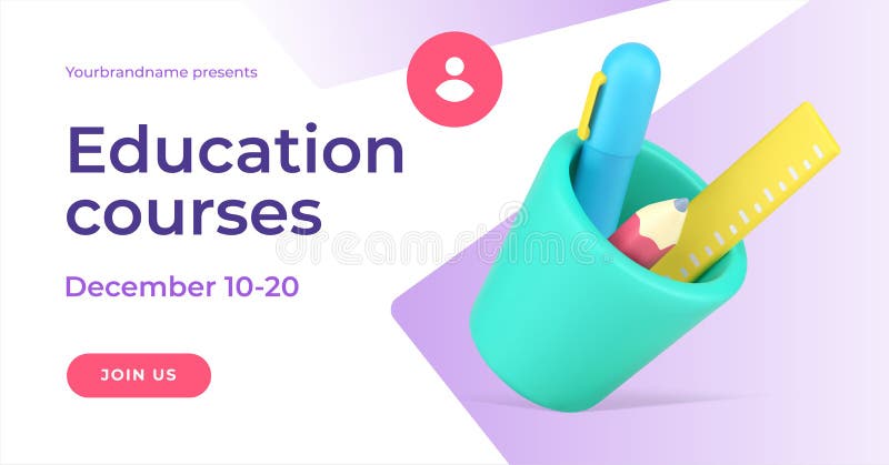 Education Courses Creative Landing Page Stationery 3d Icon and Place ...