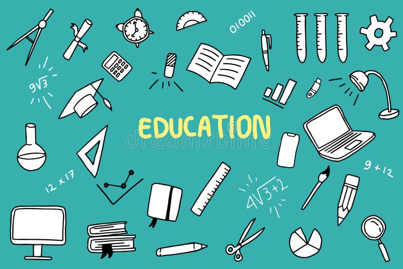Education Doodle Art with Text Banner on the Middle with Black and ...