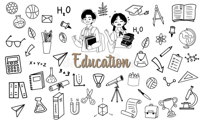Education Doodle Illustration Design Element Clipart Set Stock Vector ...