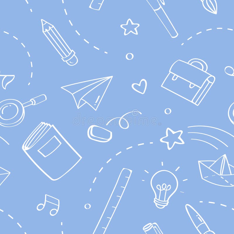 Education Doodle Seamless Pattern. Back To School Line Hand-drawn ...