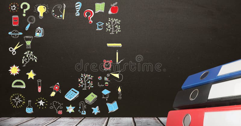 Education Drawing on Blackboard for School with Folders Stock Photo ...