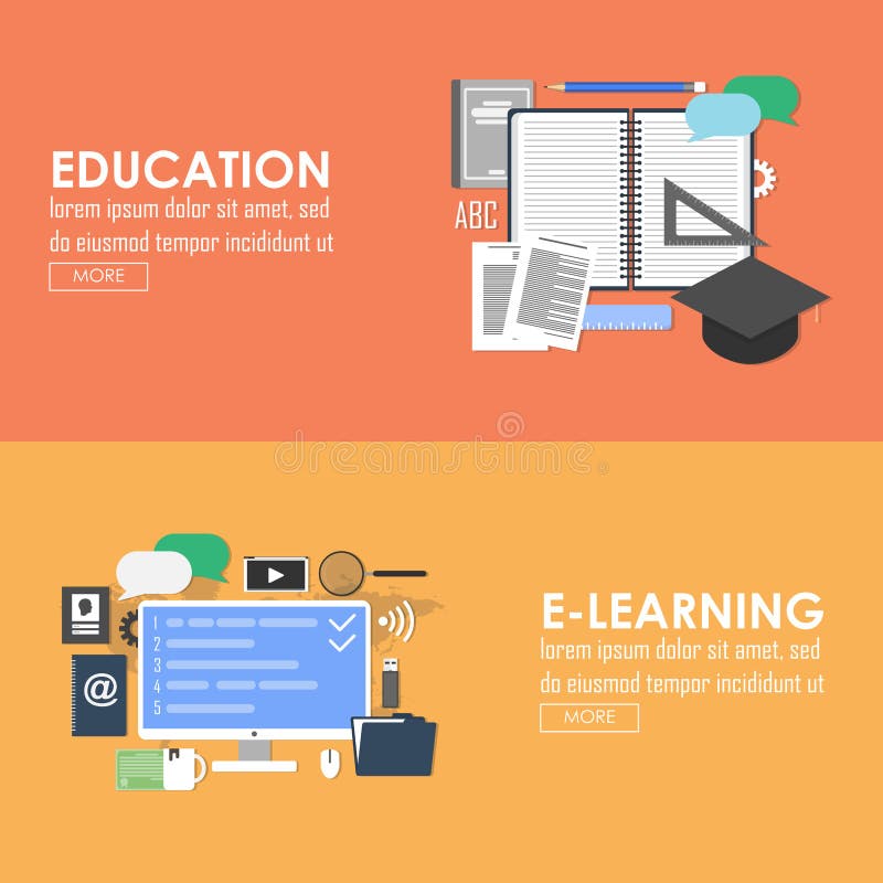 Education and E-learning Banner. Stock Illustration - Illustration of ...