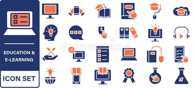 Education and E-Learning Big Icons Collection. Containing Education ...