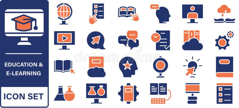 Education and E-Learning Big Icons Collection. Containing Education ...