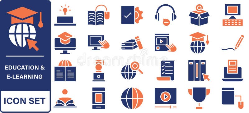 Education and E-Learning Big Icons Collection. Containing Education ...