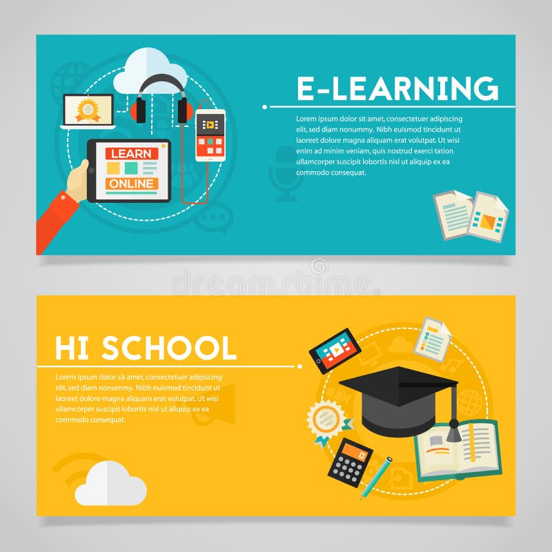 Education and E-learning Concept Banners Stock Vector - Illustration of ...