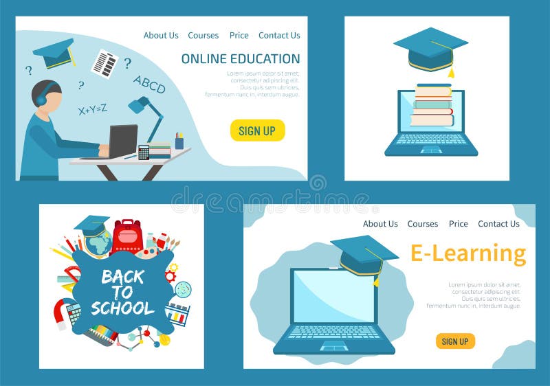 Education and E-learning Concept. Set of Landing Page Template and Back ...