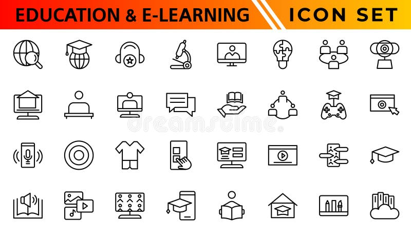 Education and E-learning Icon Set. Online Education Icon Set. Thin Line ...