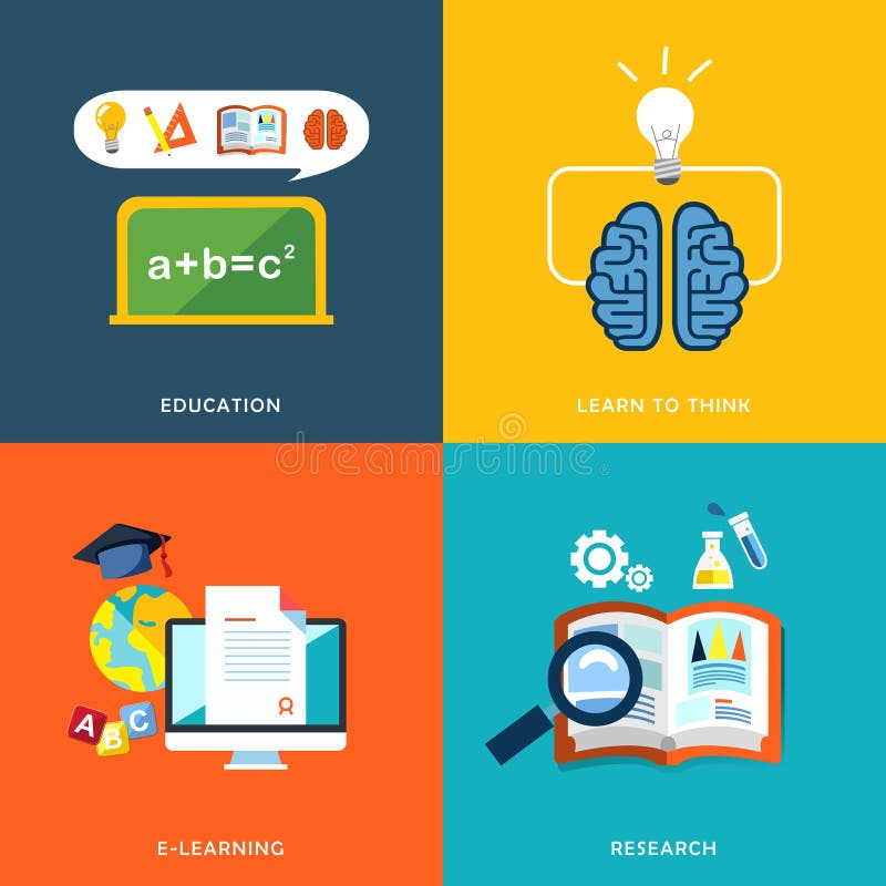 Education and E-learning Icons Set in Flat Design Stock Vector ...