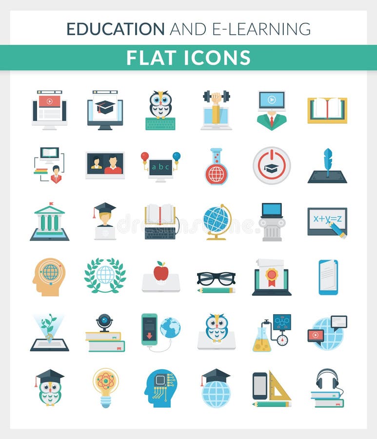 Education and E-learning Round Flat Icons Stock Vector - Illustration of graduation, learning ...