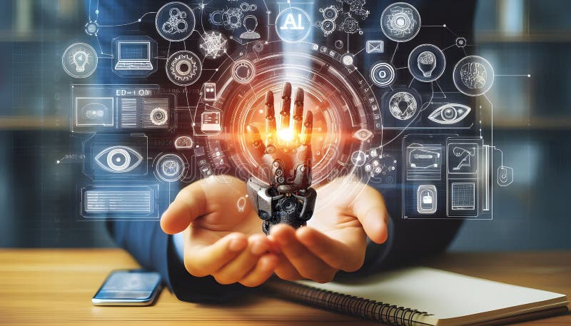 Education E-learning Technology Concept. Close Up Hand with AI and ...