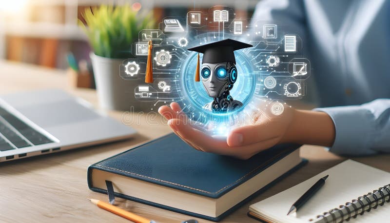 Education E-learning Technology Concept. Close Up Hand with AI and ...