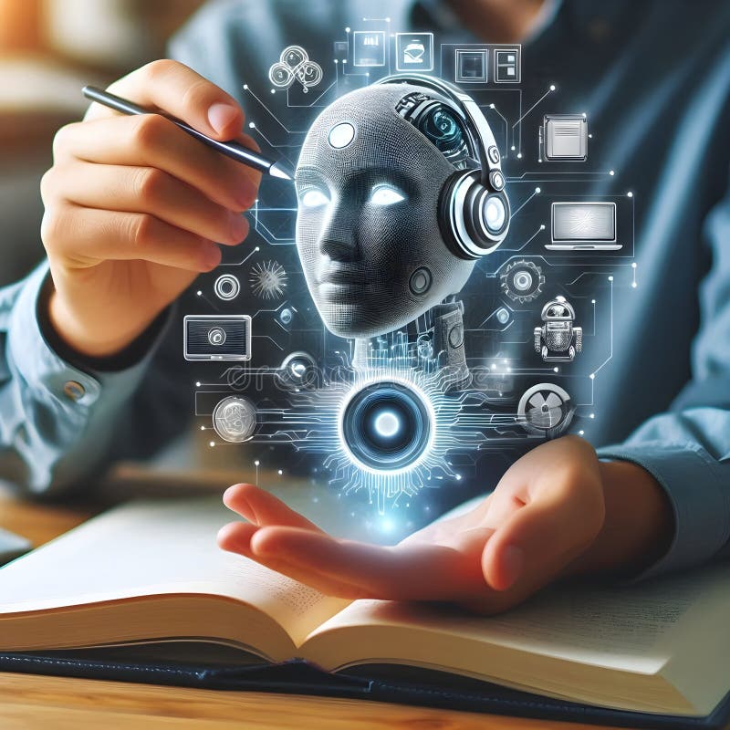 Education E-learning Technology Concept. Close Up Hand with AI and ...