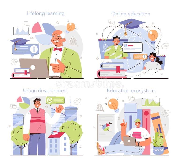 Education Ecosystem Set. Multidisciplinary and Lifelong Teaching Stock ...