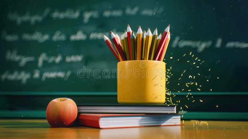 Education Essentials: Pencils and Books on Blackboard - Learn, Study ...