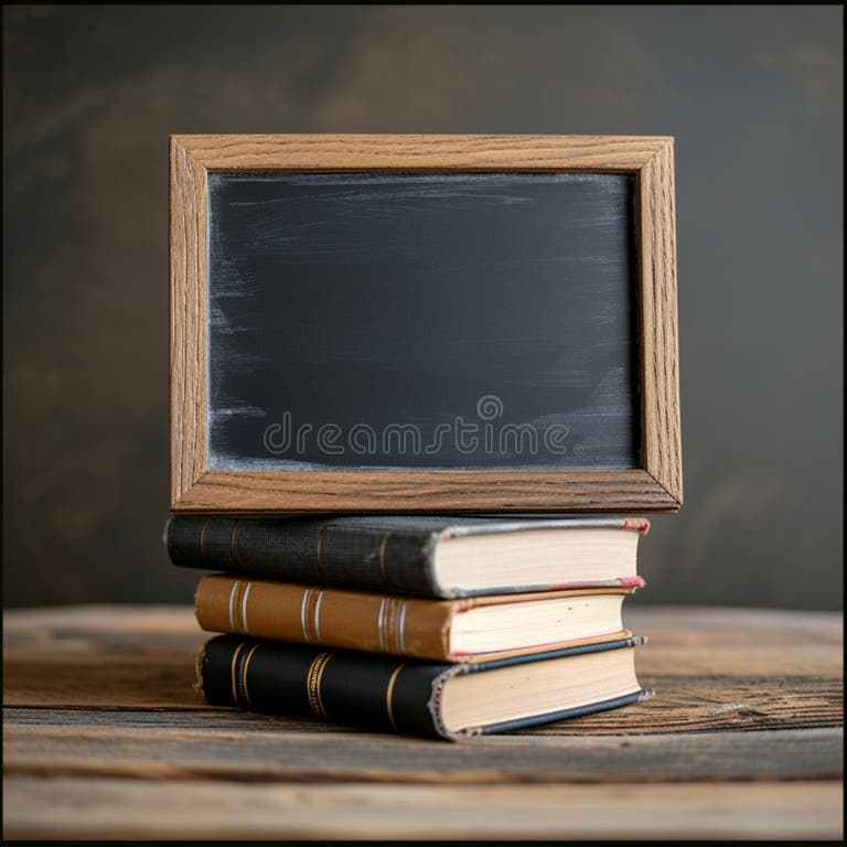 Education Essentials Small Chalkboard with a Stack of Books Concept ...