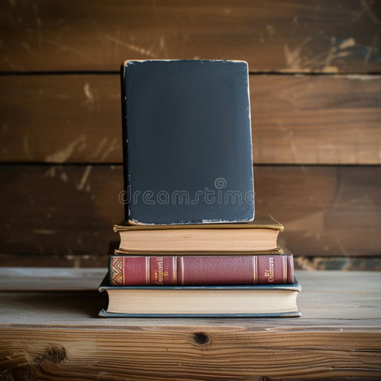 Education Essentials Small Chalkboard with a Stack of Books Concept ...