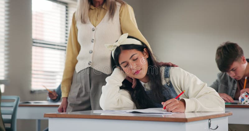 Education, Exhausted and Wake Up with Girl Student in Class for ...