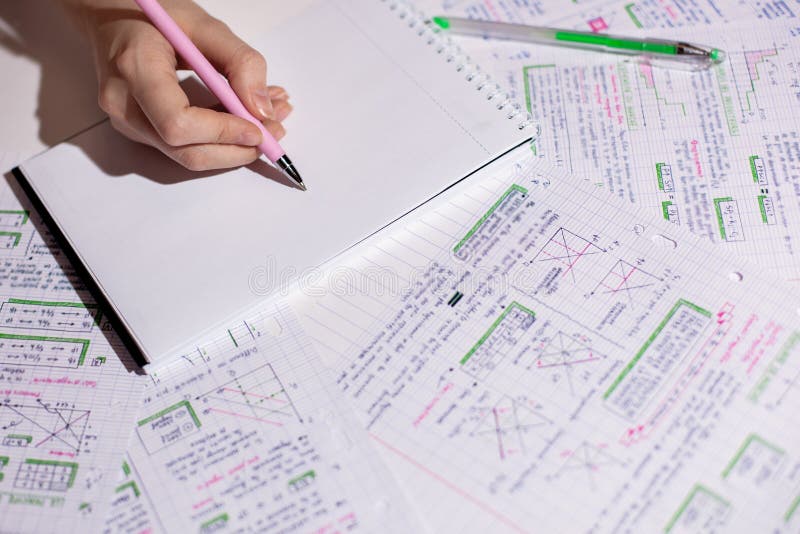 Education, Female Hand Writes Lecture Notes Stock Image - Image of ...