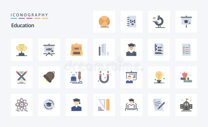 25 Education Flat Color Icon Pack Stock Vector - Illustration of school ...