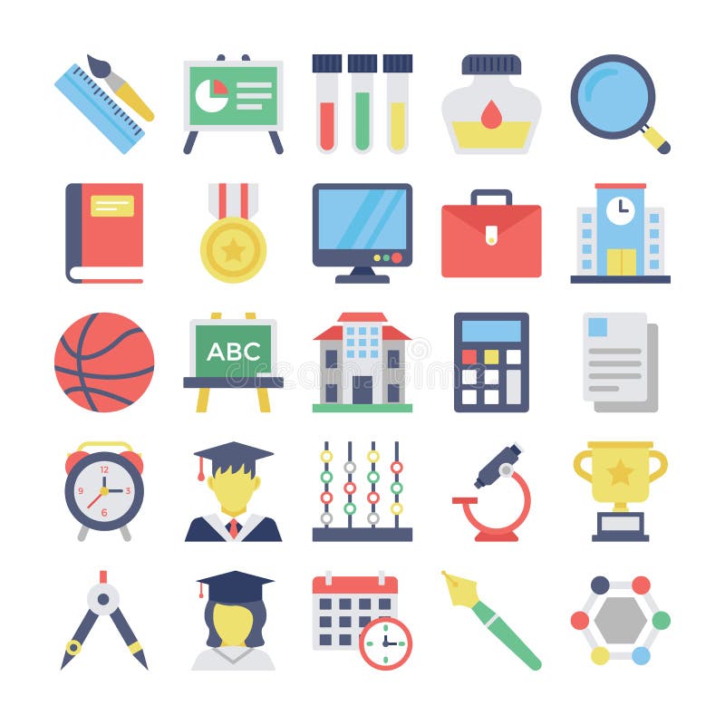Education Flat Colored Icons 2 Stock Illustration - Illustration of ...