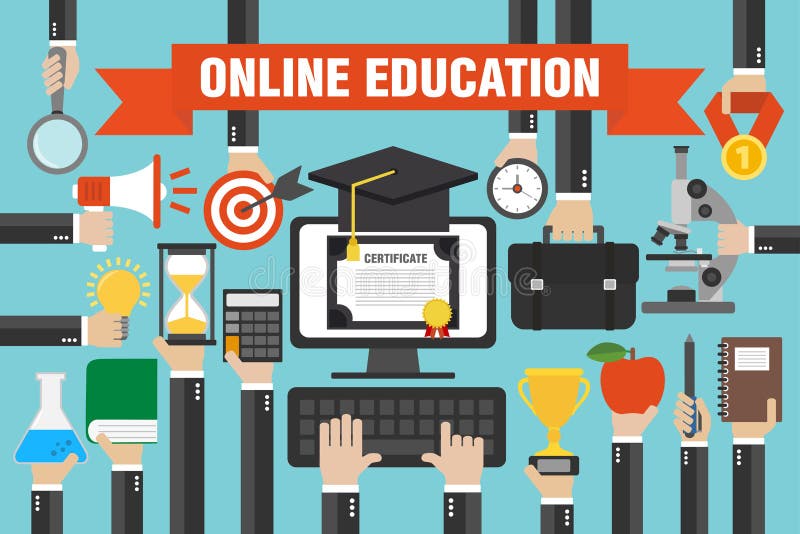 Flat Design Concepts Online Education, E-learning with Computer Stock ...