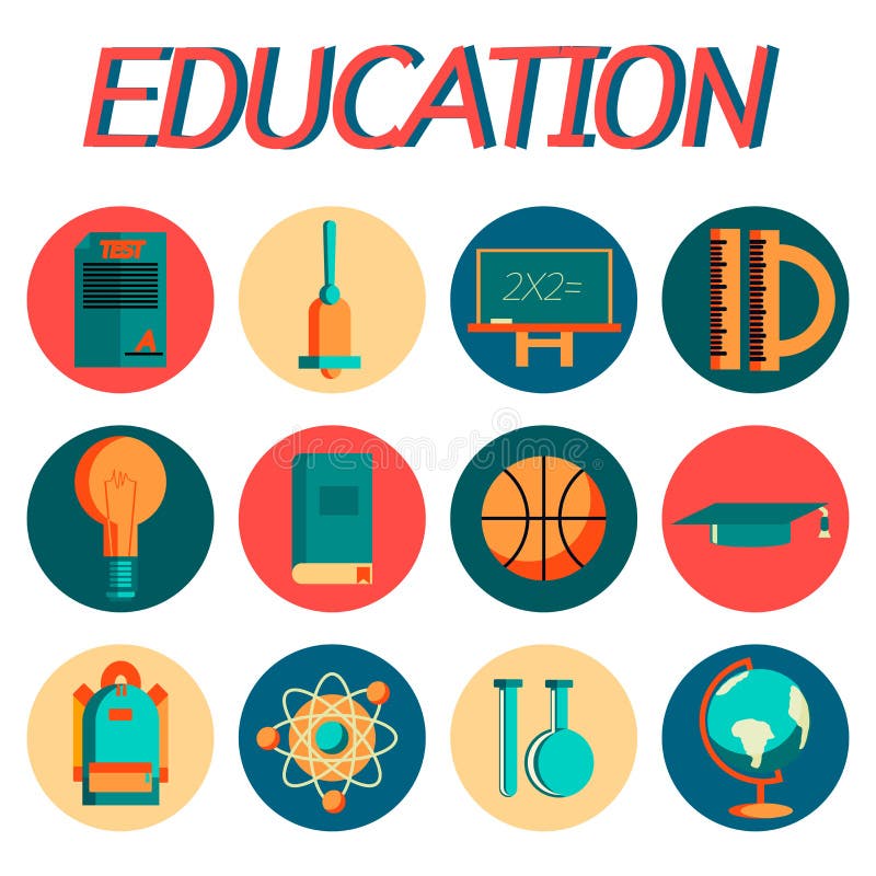 Education flat icon set stock vector. Illustration of award - 73823757