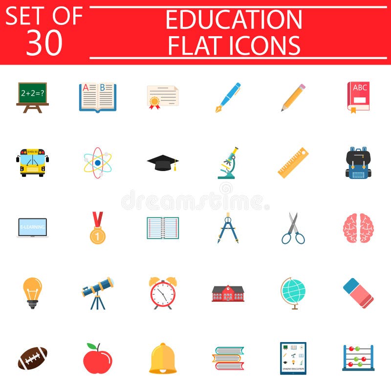 Education Flat Icon Set School Symbols Collection, Logo Illustrations ...