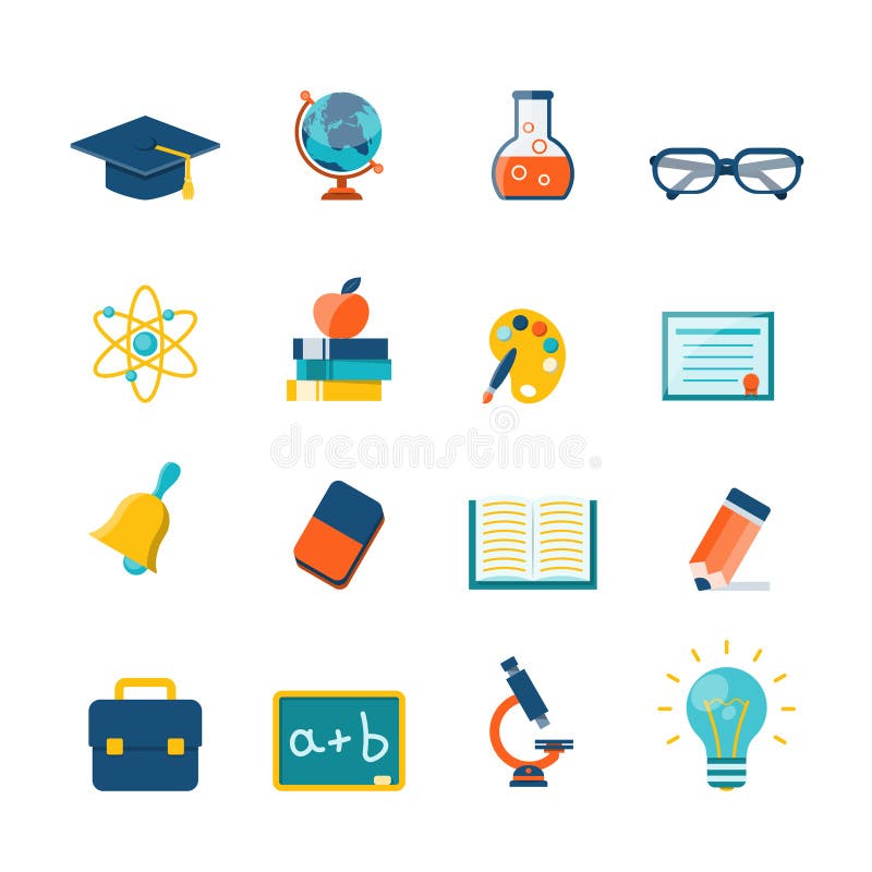 Education Flat Icons Set stock vector. Illustration of computer - 42497456