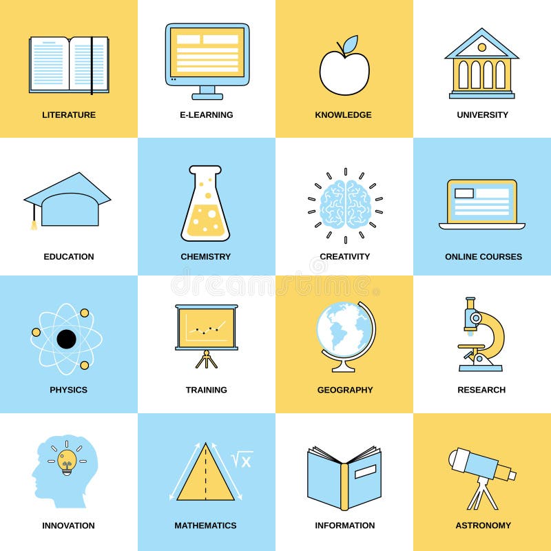 Education Flat Icons Set stock vector. Illustration of computer - 42497456