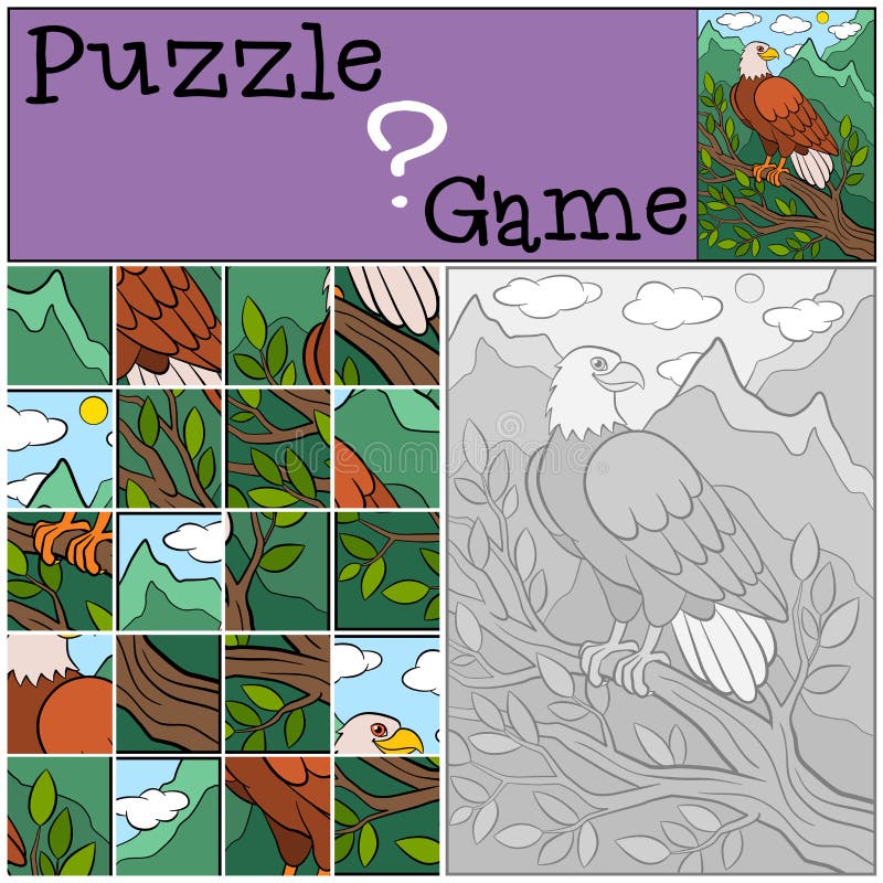Education Games for Kids. Puzzle. Cute Bald Eagle Smiles. Stock Vector ...