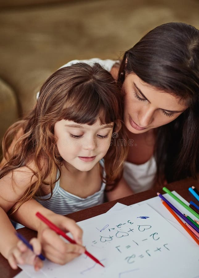Education, Girl and Mom Help for Homework with Learning To Count ...