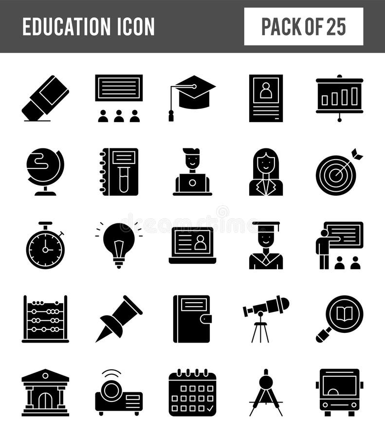 25 Education Glyph Icon Pack. Vector Illustration Stock Vector ...