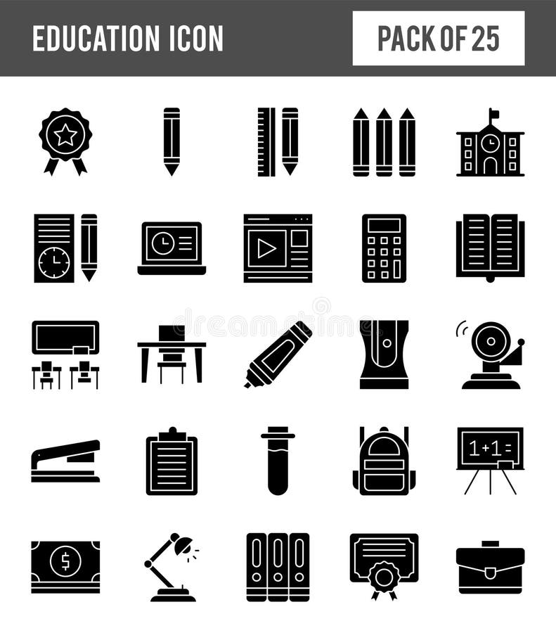25 Education Glyph Icon Pack. Vector Illustration Stock Vector ...