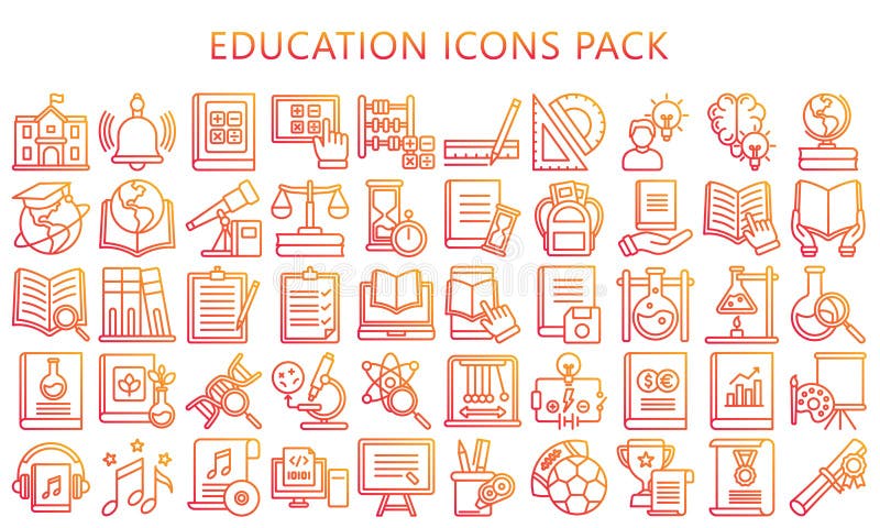 Education Gradient Outline Icons Pack Stock Vector - Illustration of ...