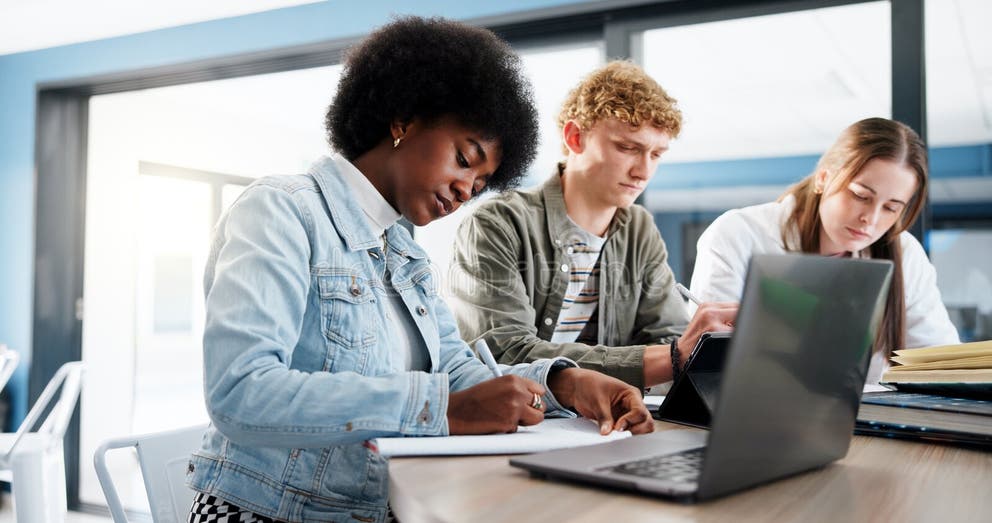 Education, Group and Students with Laptop, Classroom and Research for ...