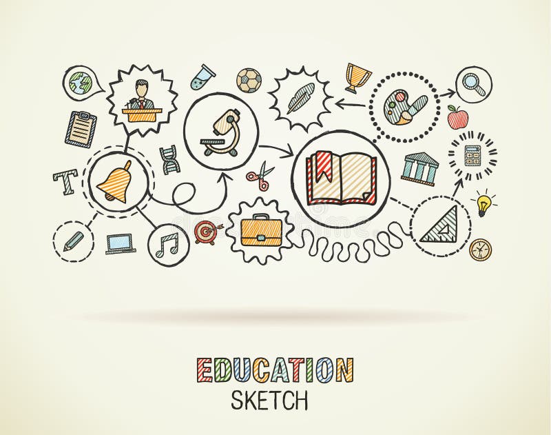 Education Hand Draw Integrated Color Icons Set Stock Vector ...