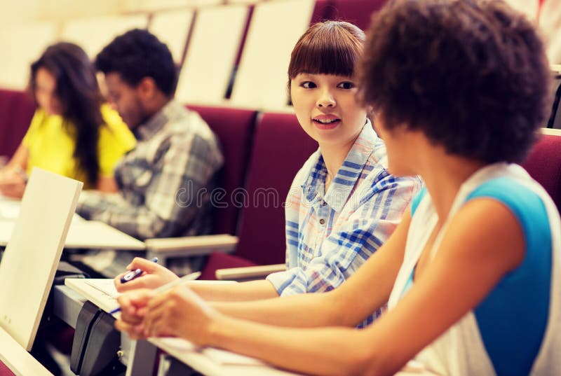 Group of Students Talking in Lecture Hall Stock Image - Image of ...