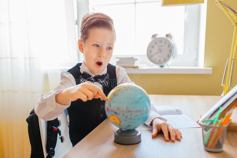 Education at Home Concept - Cute Little Boy Studying or Completing Home ...